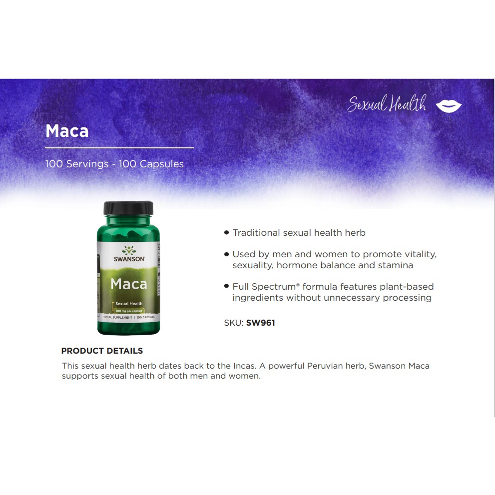 Swanson Full Spectrum Maca 500 MG 100 Caps | Shopee Philippines