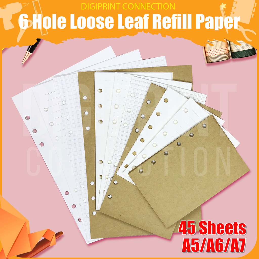 Refill Paper 6 Holes Loose-Leaf A5/A6/A7 45Sheets (90Pages) Notebook ...