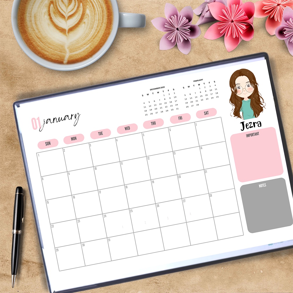 Personalized A4 Desk Calendar w/ Avatar | Planner | A4 Size Office ...