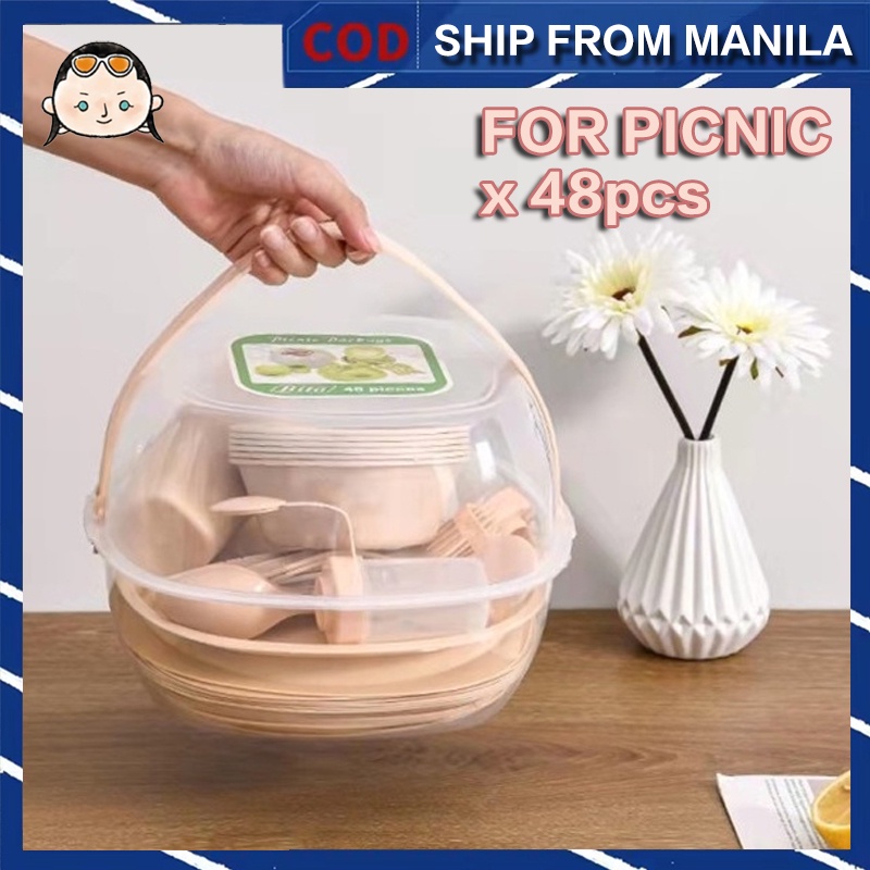 48/54pcs Picnic Outdoor tableware Camping Outdoor Plastic Reusable ...