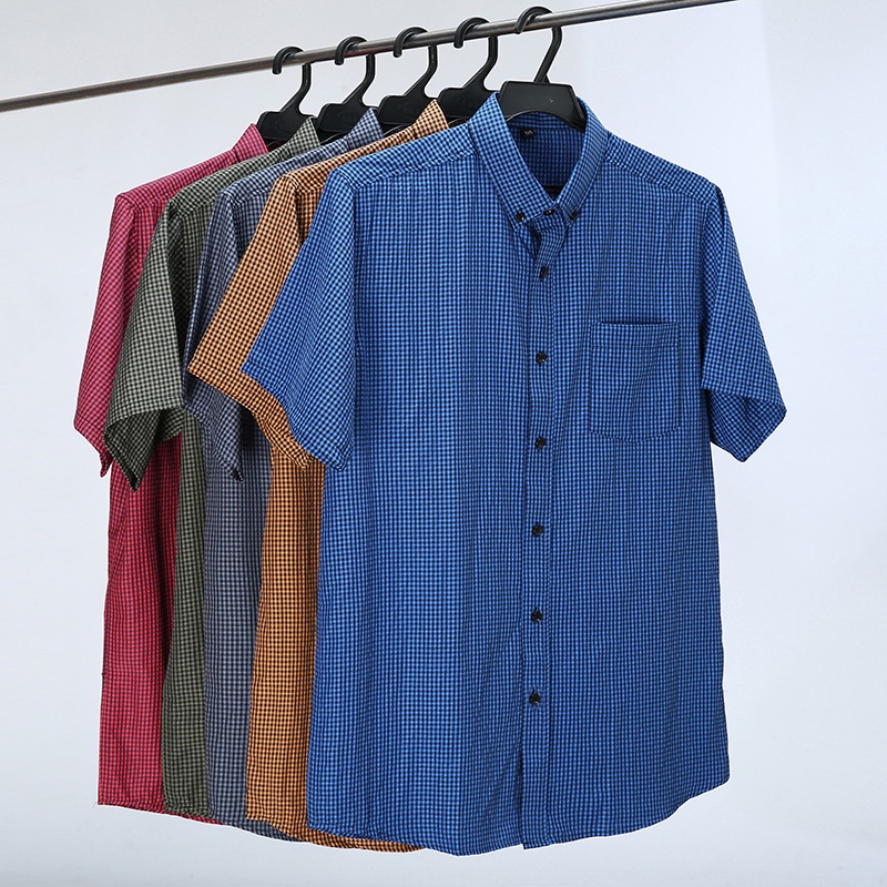 【Plus Size】10XL Summer Short Sleeve Shirt Men Loose Casual Classic Plaid Business Big Shirts ...