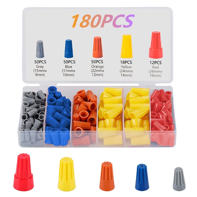 180Pcs 5 Colors Electrical Wire Connector Twist-On Screw Terminal ...