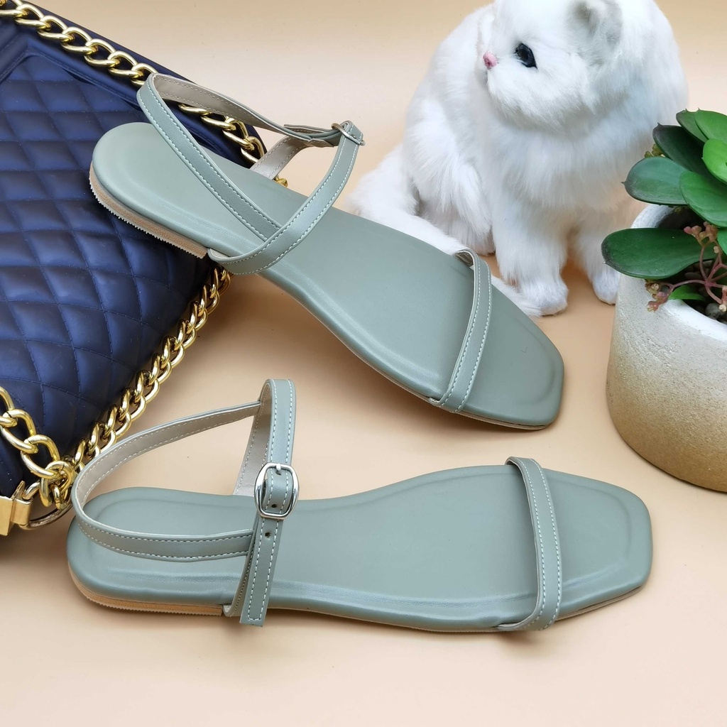 R&A242 Flat Square Toe with Thin Single Toe Strap & Buckled Ankle Strap ...