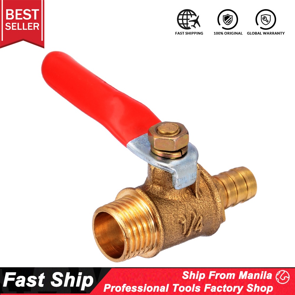 BA-1002 Brass red handle tracheal small ball valve outer teeth (1/4 ...