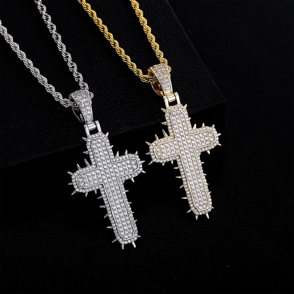 GOLD STAR Iced Out Zircon Rivet Cross Pendant Necklace For Men's Hip ...