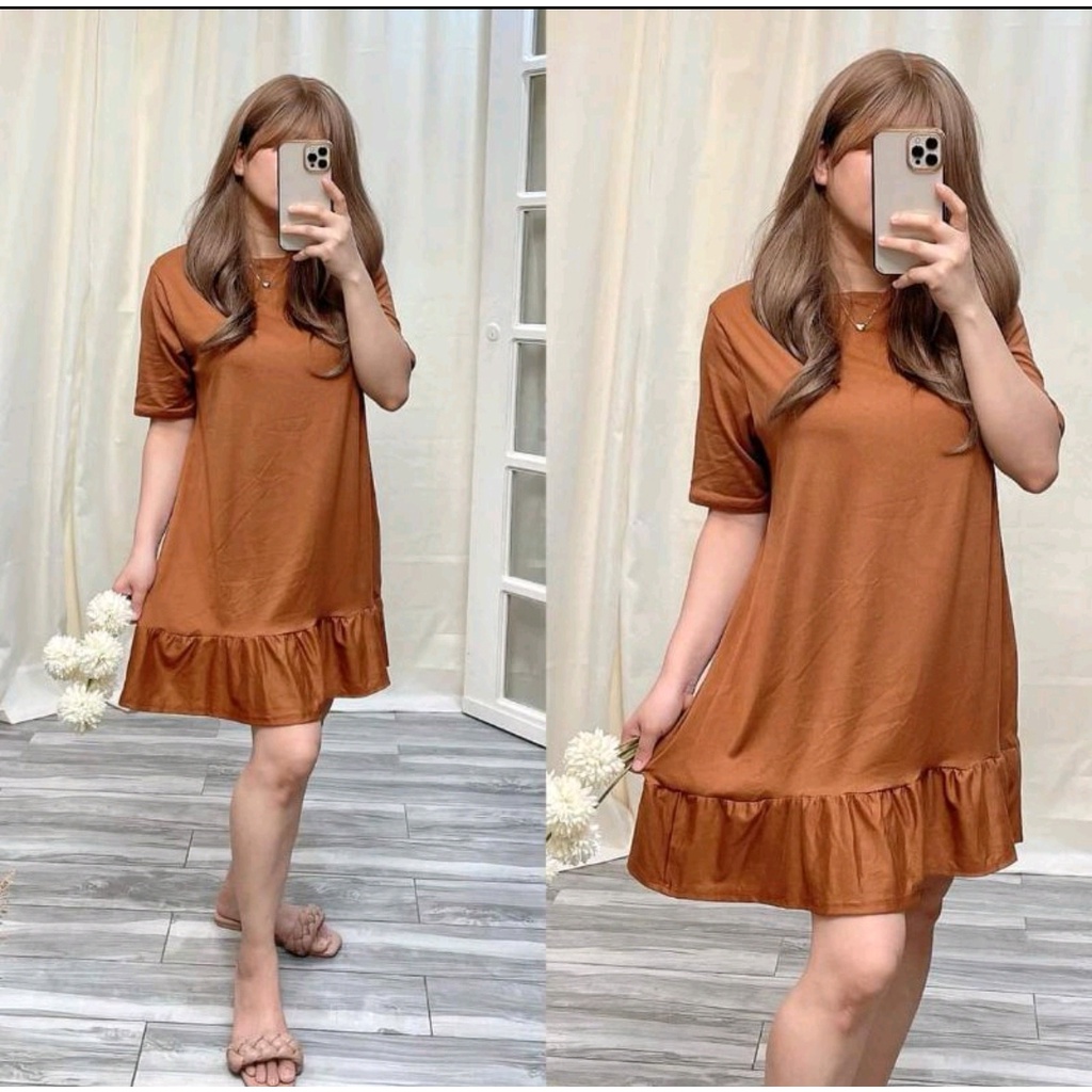 CLOUDYBEE ruffle hem smock cotton dress plus size FIT XL-4XL | Shopee Philippines