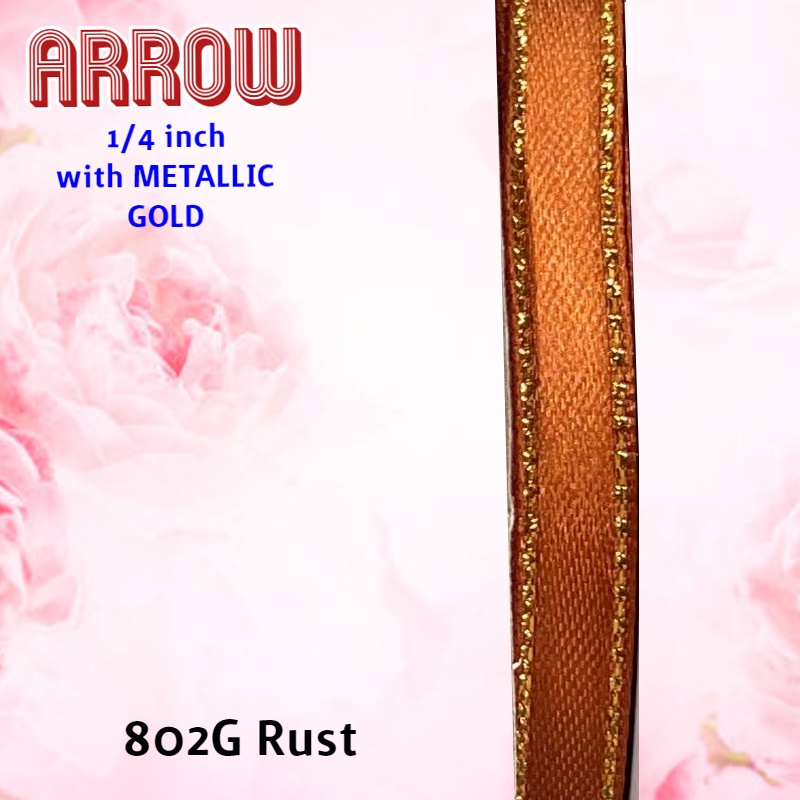 Satin Ribbon ARROW 1/4 inch with Gold Lining (50 yards/roll) decorative ...