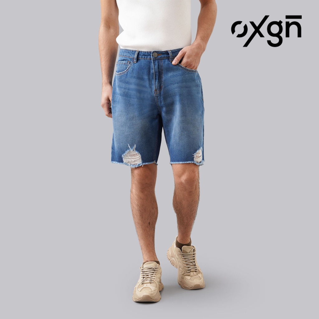 OXGN Ripped Denim Shorts For Men (Blue) | Shopee Philippines