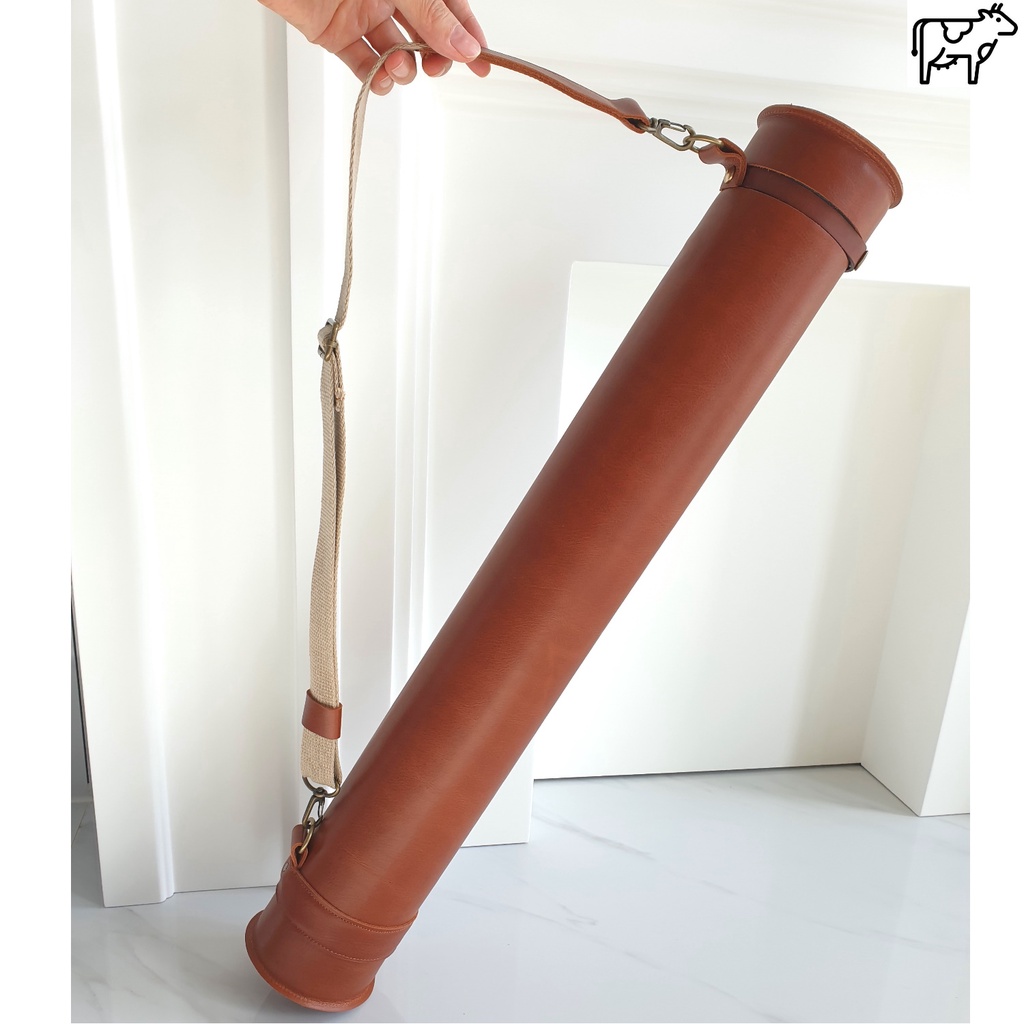 COWHIDE EXTENDABLE PORTFOLIO TUBE CARRY HANDLE ARTWORK DRAWING PRINTS ...