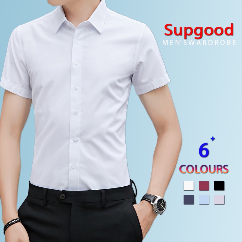 Plain Formal Office Short Sleeve Slim Fit Suit Shirt Unisex Business ...