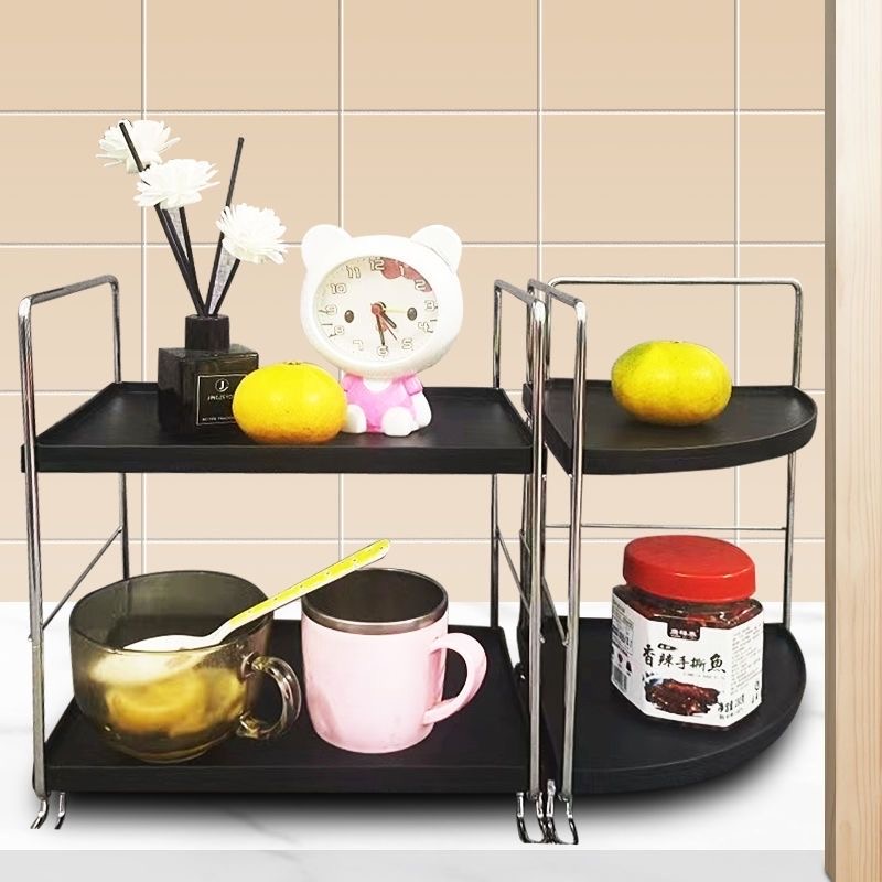 2 Layer Storage Rack Desktop/Bathroom/Kitchen Rack Organizer Rack Black ...