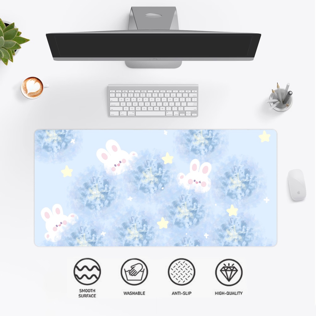 Large Game Mouse Pad Blue Three Rabbit Pixel Print Art Cute Mouse Pad ...