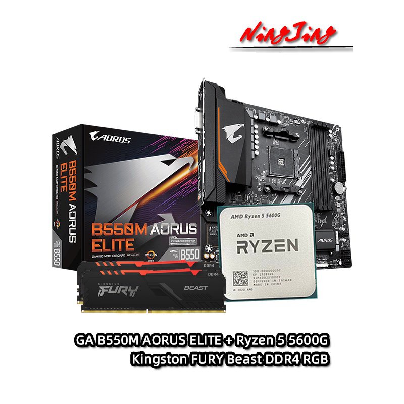AMD R5 5600G CPU + GA B550M AORUS ELITE Motherboard + Kingston FURY ...