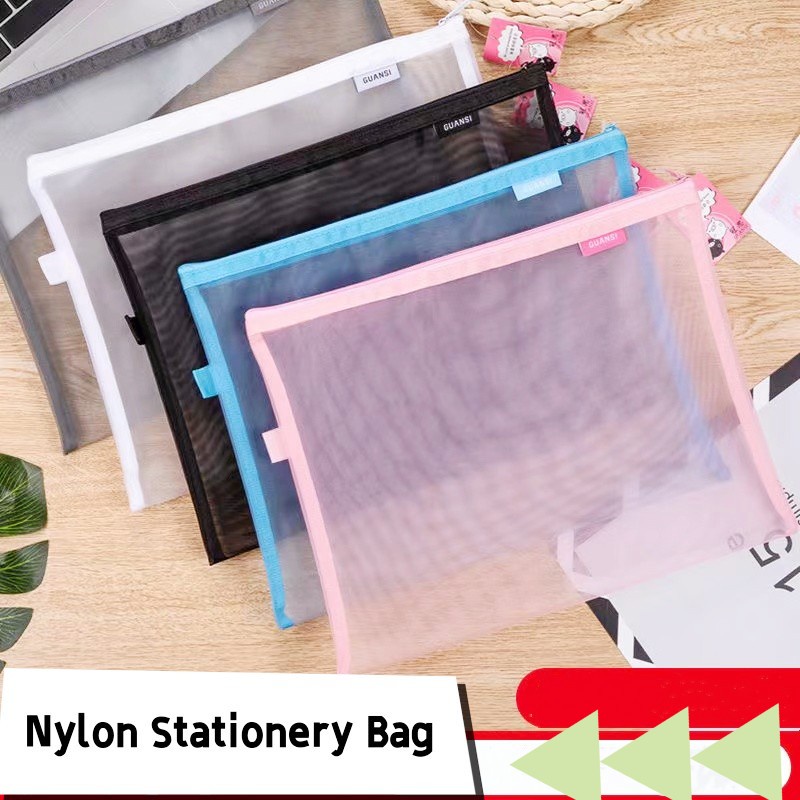Transparent File Bag Nylon Mesh Zipper File Bag Pencil Bag Exam Paper ...