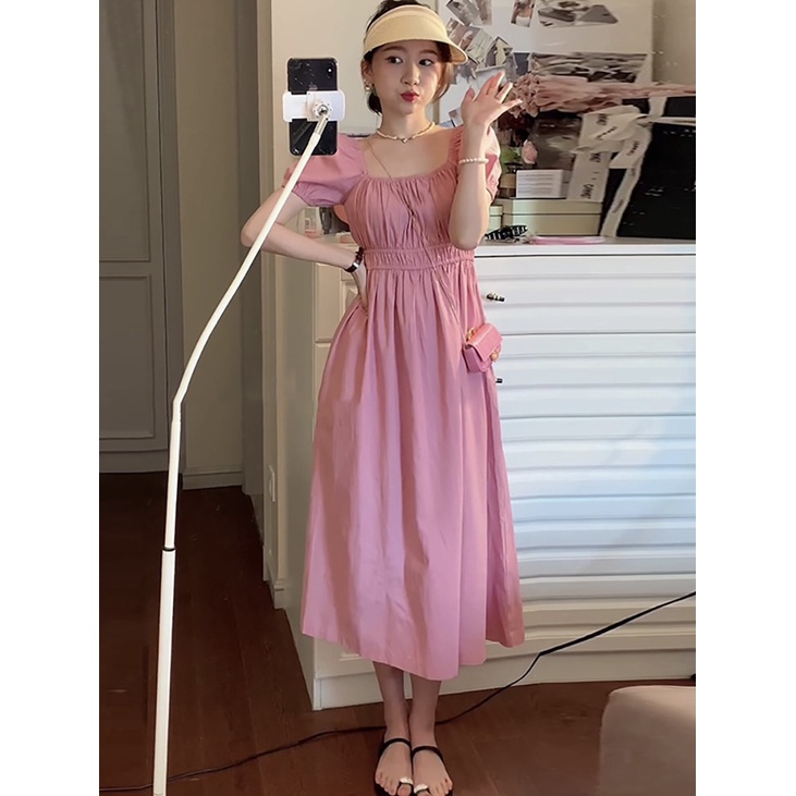 A3049 Melody Fashion Dual Elastic Waist & Sleeve Solid Dress | Shopee ...