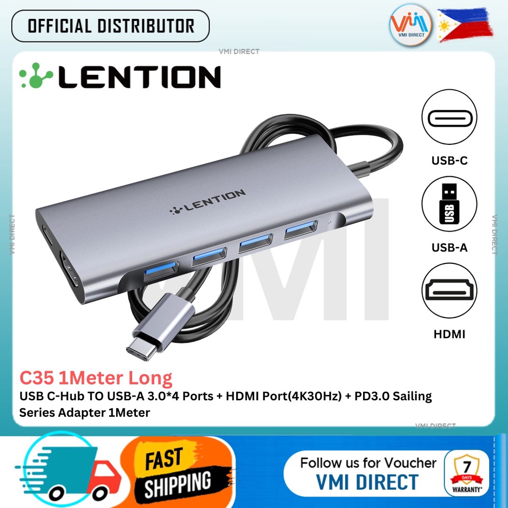LENTION C35 USB Hub Multiport Adapter 3 Port Type C USB Reader Docking ...