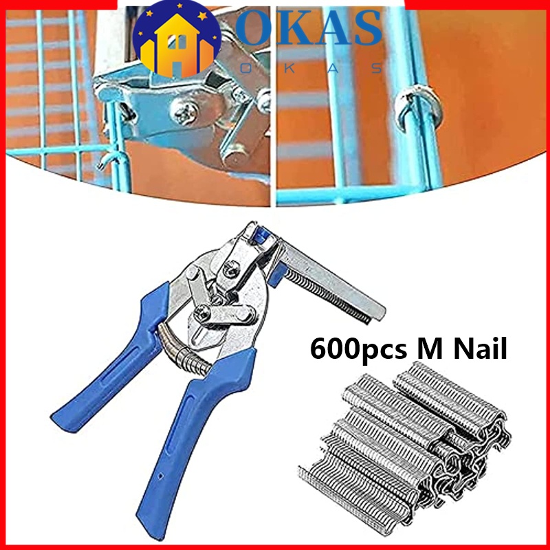 Hog ring pliers+Type 600pcs M Nail Ring Clips Chicken Mesh Cage Wire ...