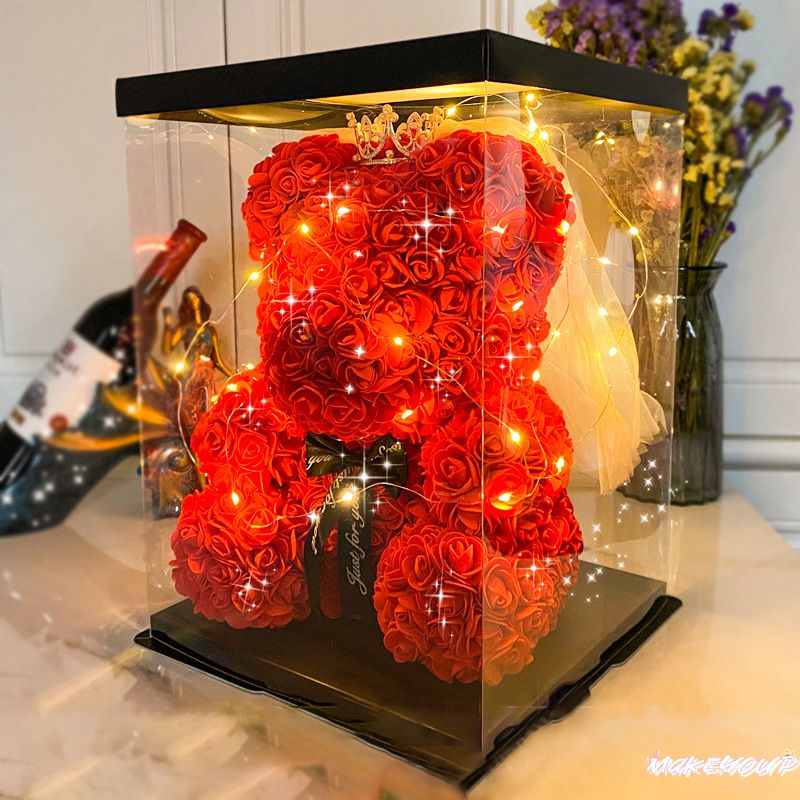 25/40CM Rose Bear Gifts Teddy Bear Flower with Box Lights Valentines ...