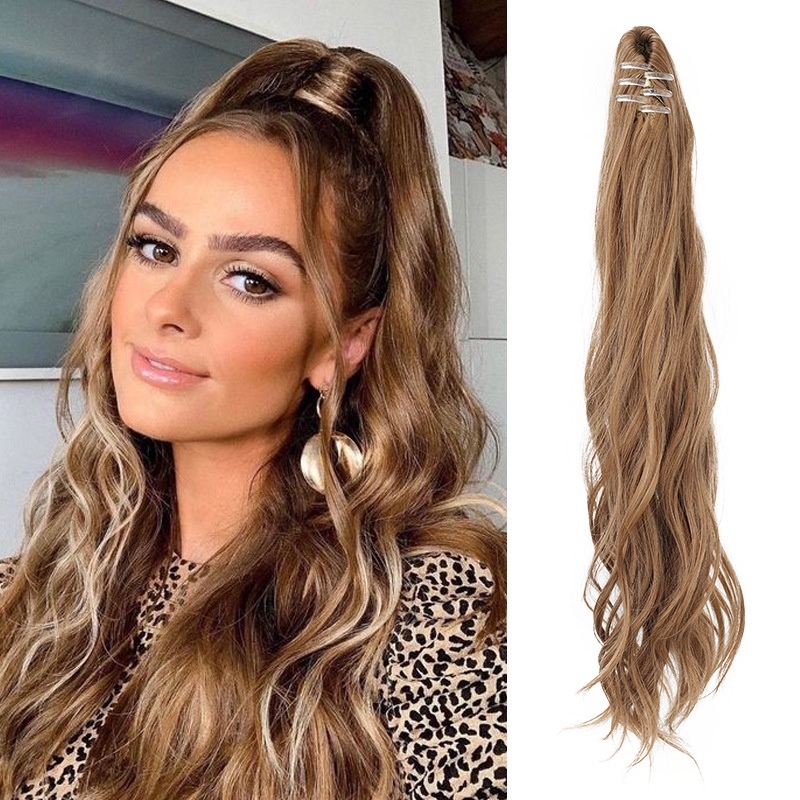 Wig ponytail long hair water wavy curly hair transparent grip high ...
