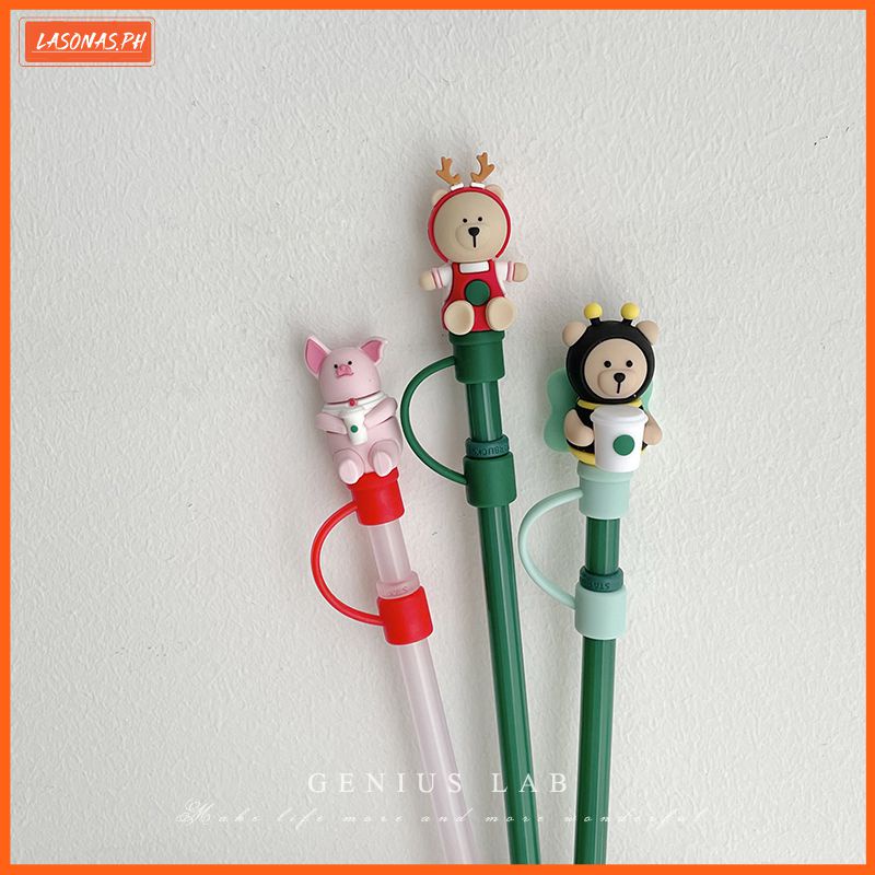 1PCS PVC Straw cartoon bear Straw cap Airtight Dust Cap Splash Proof ...