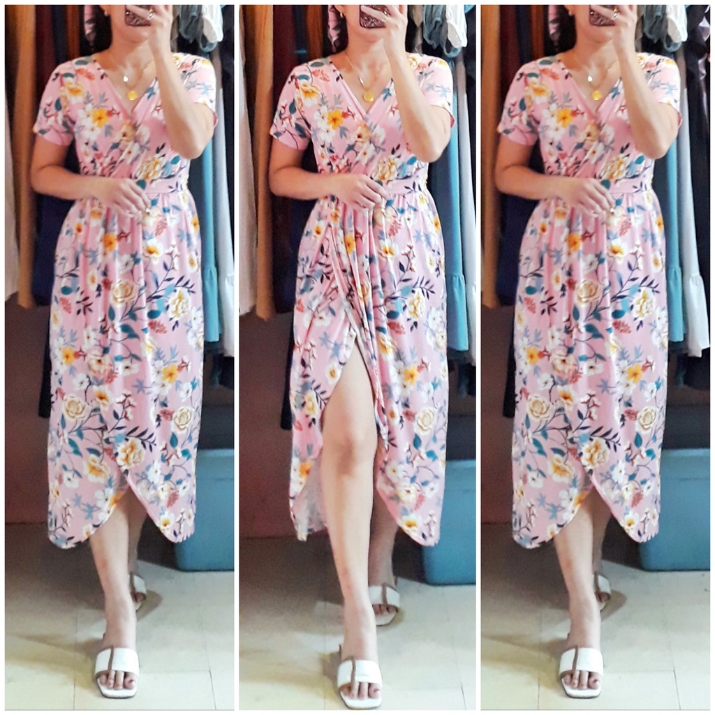 Marimar Women Fashion Overlap Floral Maxi Dress (Trendy Korean Inspired ...