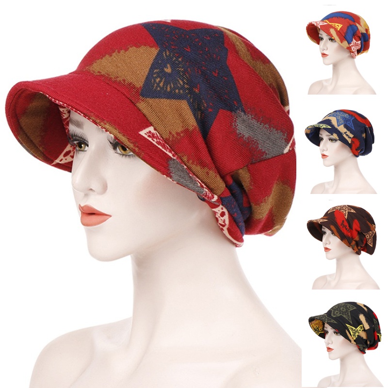 (Happiness)New Style Star Pattern Wide Brim Hat Cotton Hat Head Wrap ...