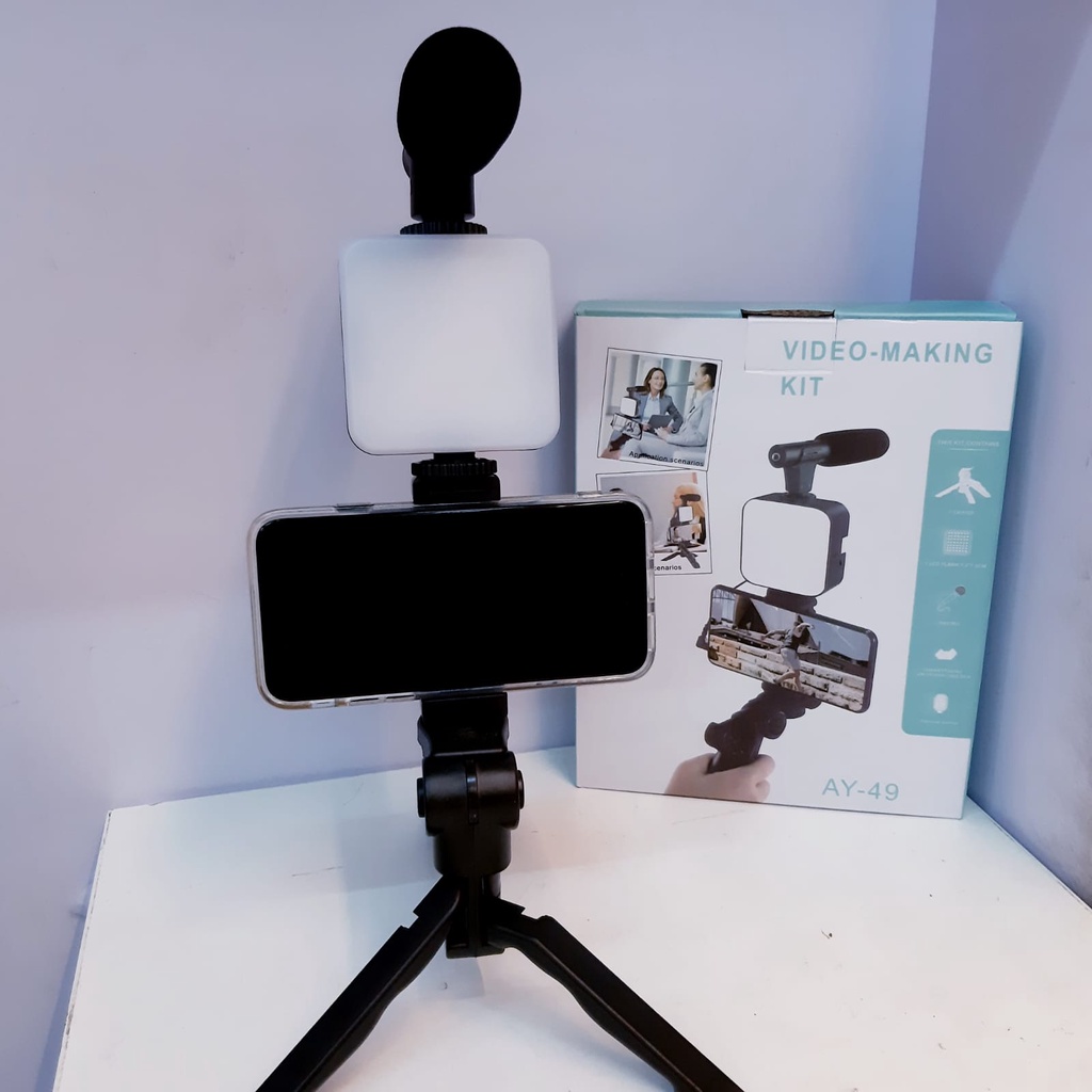 Tripod Video Making Kit Vlogging Video Set Livestream Video TRIPOD+MICROPHONE+LED Light AY-49 ...