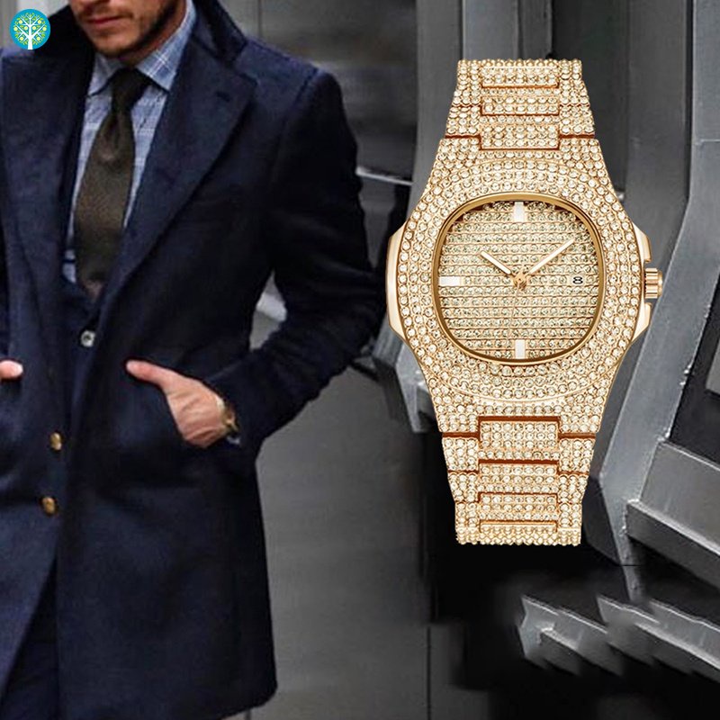 Fashion Watches iced out Men's Watches Ice Cream Quartz Analog Watch ...