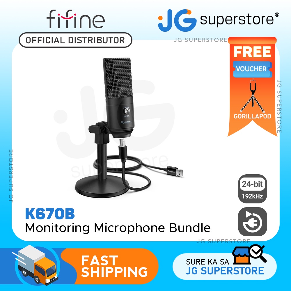 Fifine K670B Pluggable USB Mic & 3.5mm Jack - Headphone Monitoring Support | Shopee Philippines