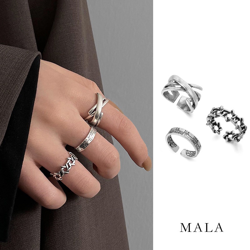 Hip Hop Rings Set Personality Opening Retro Ring Unisex | Shopee ...