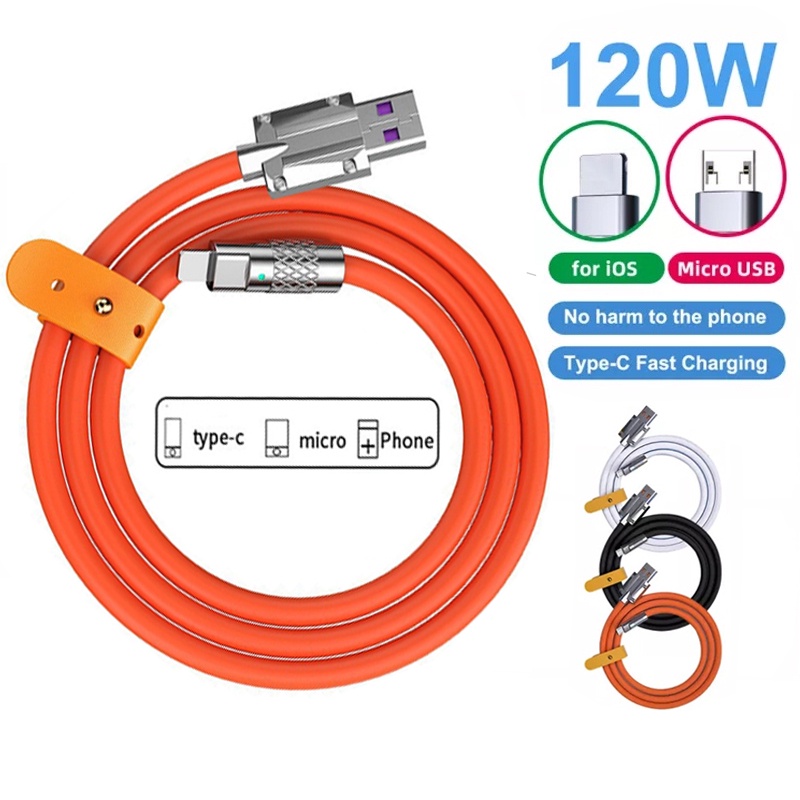 120W 6A Super Fast Charging Cable Type-C Liquid Silicone Quick Charge ...