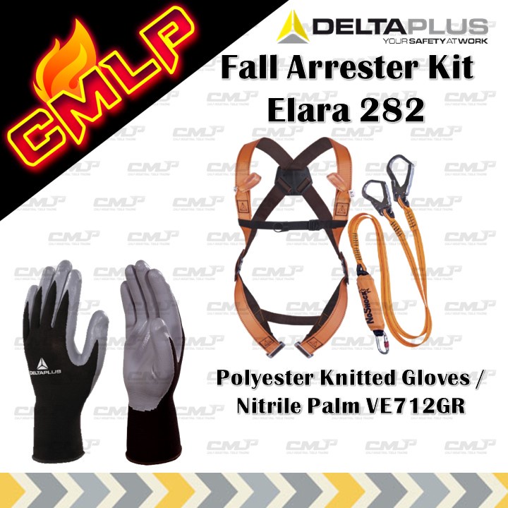 DELTAPLUS Fall arrester Kit [Elara 282] with DELTA PLUS Nitrile Coated ...