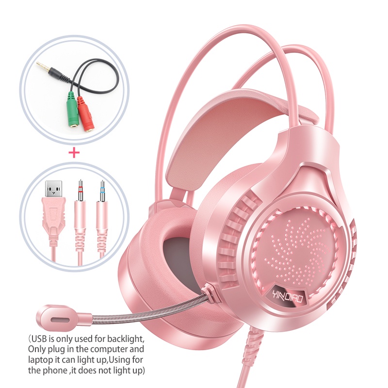 Pink Cute Noise Cancelling Gaming Headset With Mic Microphone Wired ...
