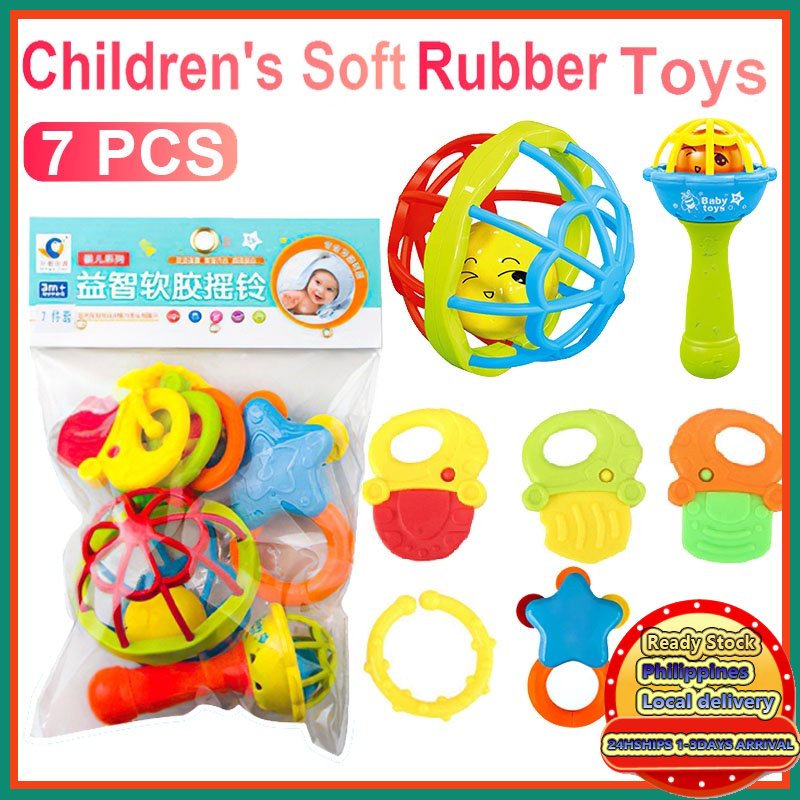 7pcs Infant Rattle Bite Teether Baby Teether Toy Hand Rattle Ball ...