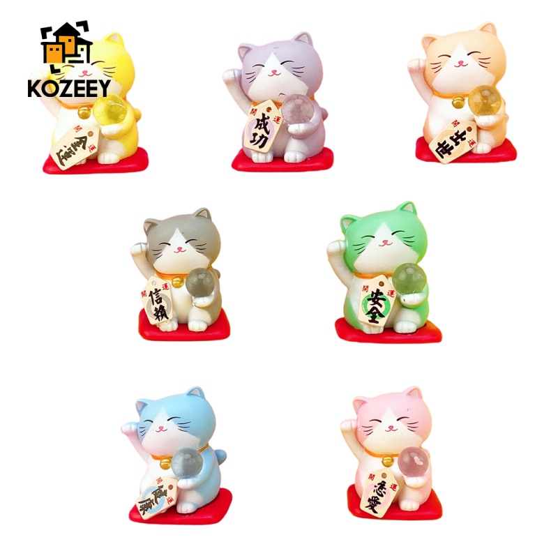 [meteor] Set of 7 Cute Luck Cat Statue Decor Wealth Good Fortune ...