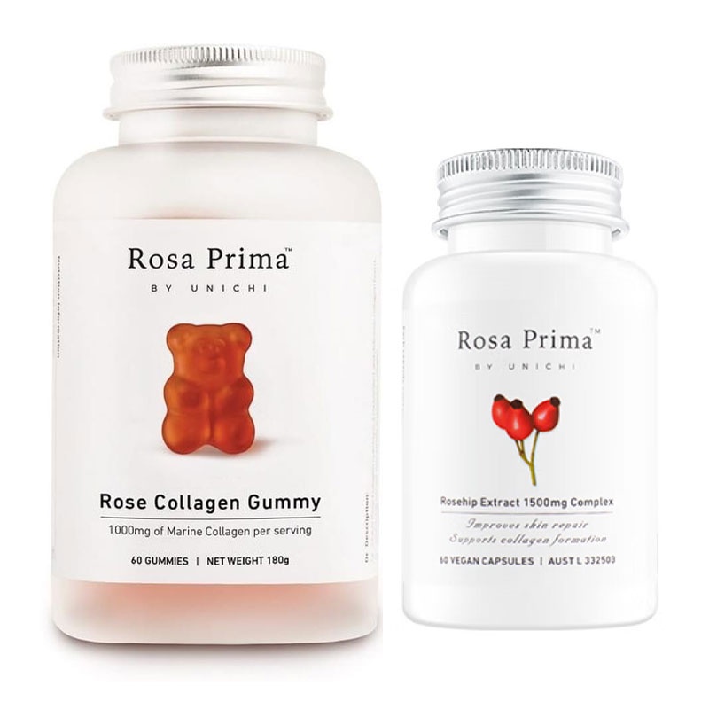 Unichi Rose Collagen And Rosehip Extract Set (Rose Gummy Bear 60 ...