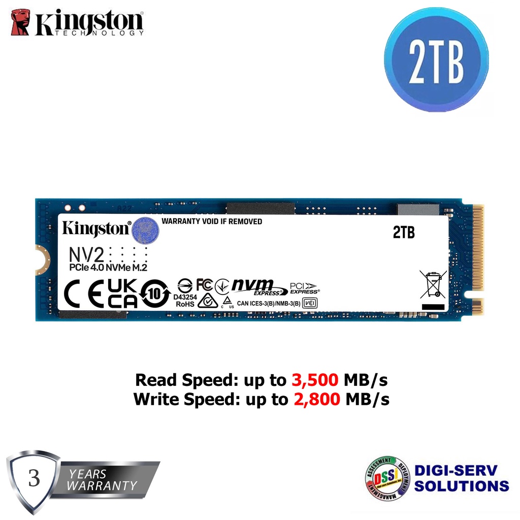 Kingston NV2 2TB M.2 2280 NVMe PCIe SSD (SNV2S/2000G), Up to 3,500MB/s ...