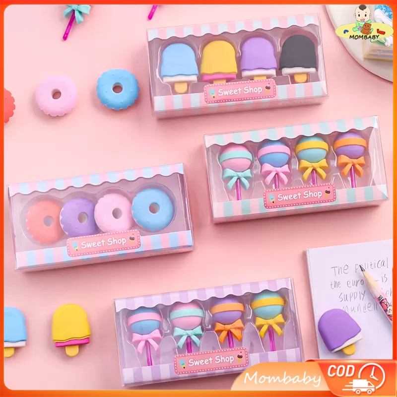 【COD】 4pcs /pack Cute Dessert Eraser Set Rubber Creative Pencils Eraser ...