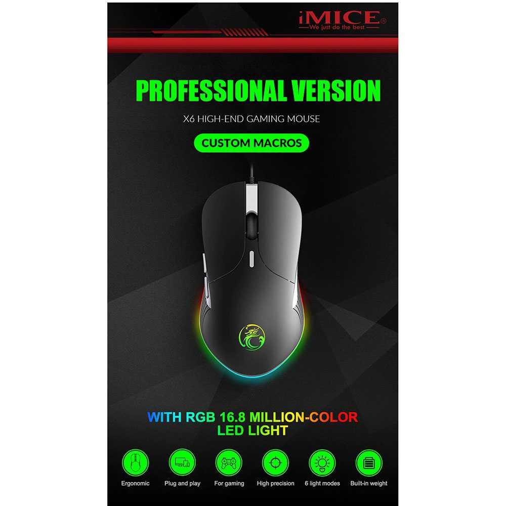 Imice Gaming Mouse LED RGB 6400 DPI Professional Version - X6 ORIGINAL!! | Shopee Philippines
