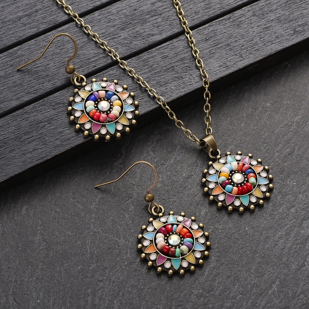 Boho Colorful Beads Jewelry Sets for Women Vintage Gold Color Alloy ...
