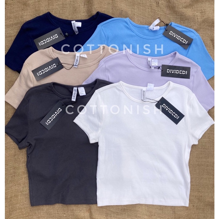 H&M Divided Plain Basic Neutral Colors Semi Crop Top for Women (Ribbed ...