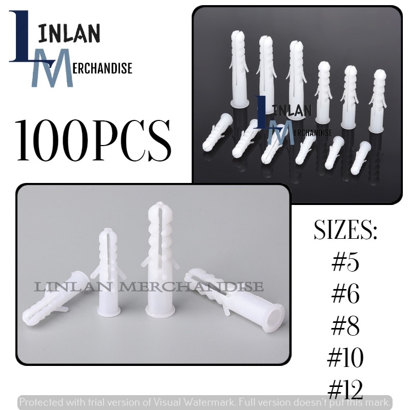 100PCS/SET White Tox Wall Plug (Plastic) (#5, #6, #8, #10, #12) White ...