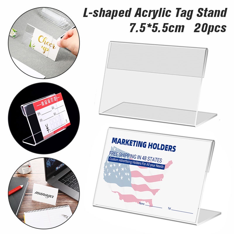 20pcs L Shaped Clear Acrylic Sign Display Holder Price Card Tag Label ...