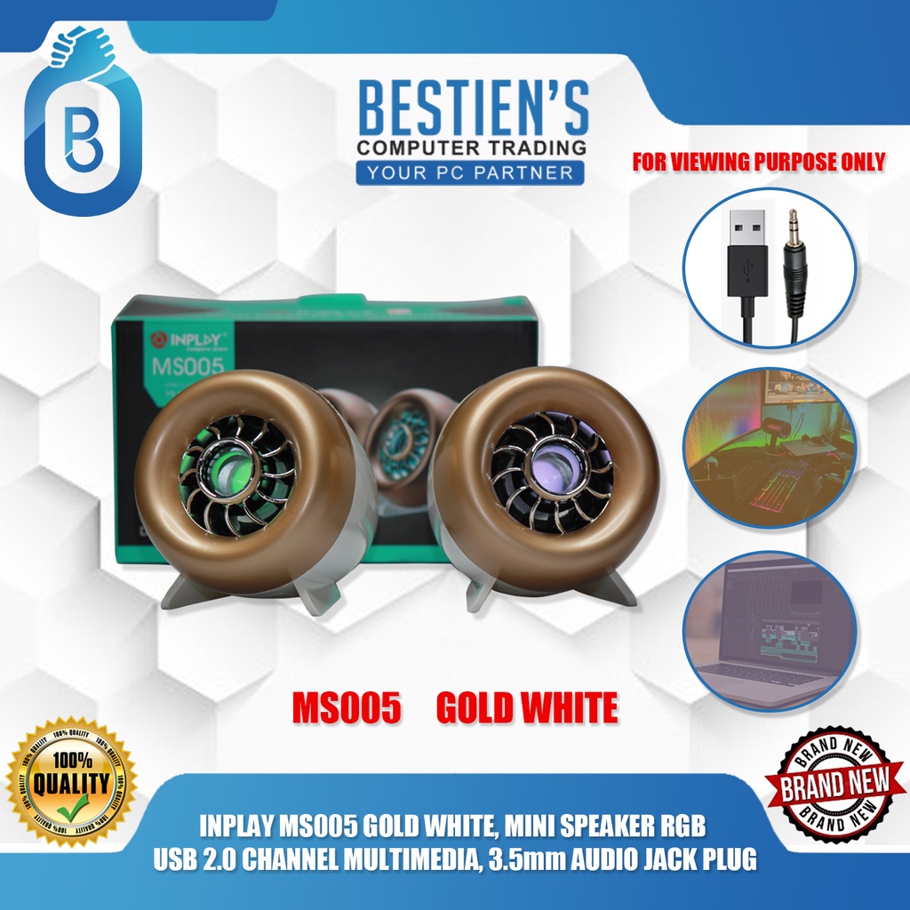 INPLAY MS005 GOLD WHITE, MINI SPEAKER RGB USB 2.0 CHANNEL MULTIMEDIA, 3.5mm AUDIO JACK PLUG ...