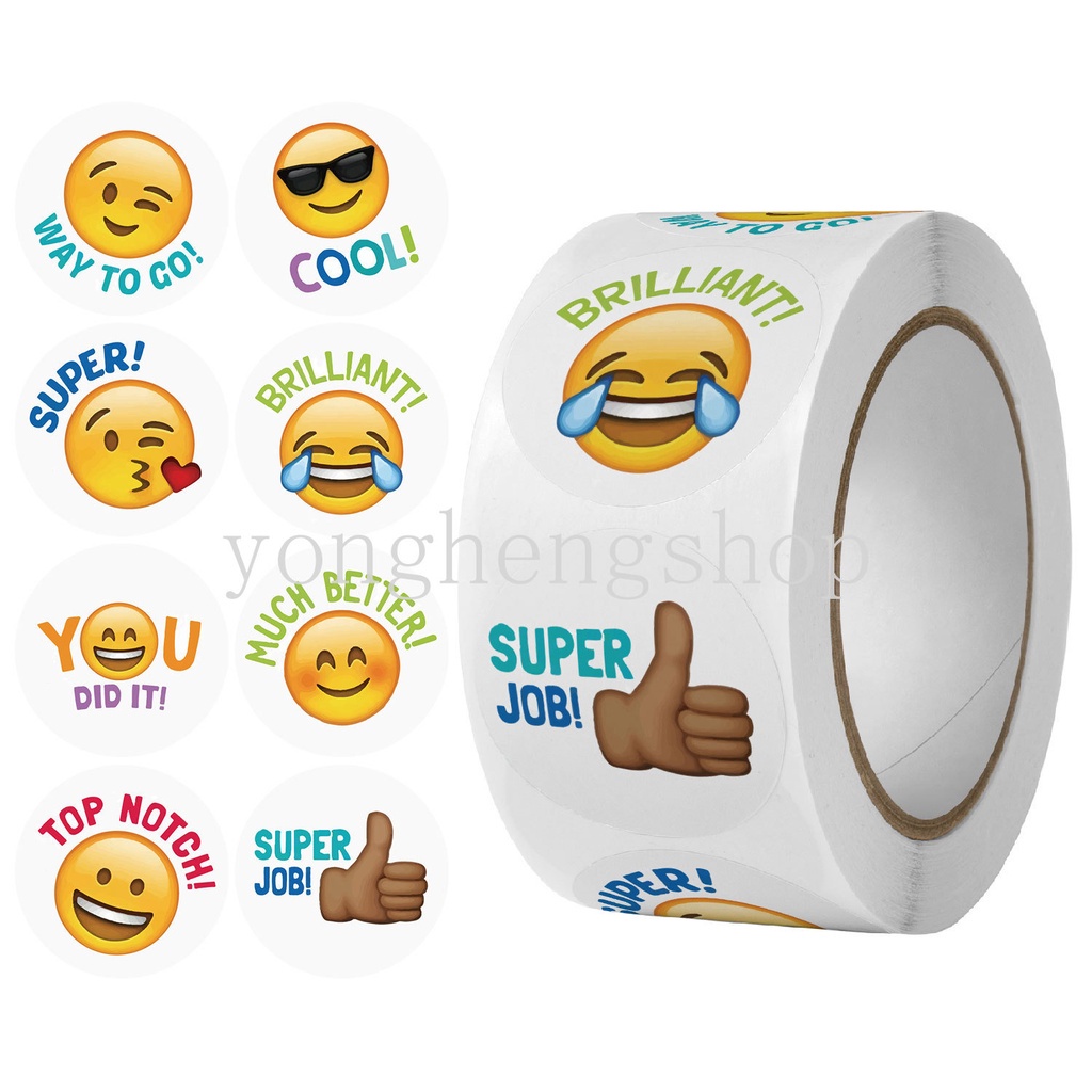 500pcs/roll Kawaii Smiley Face Stickers School Teacher Reward Label ...
