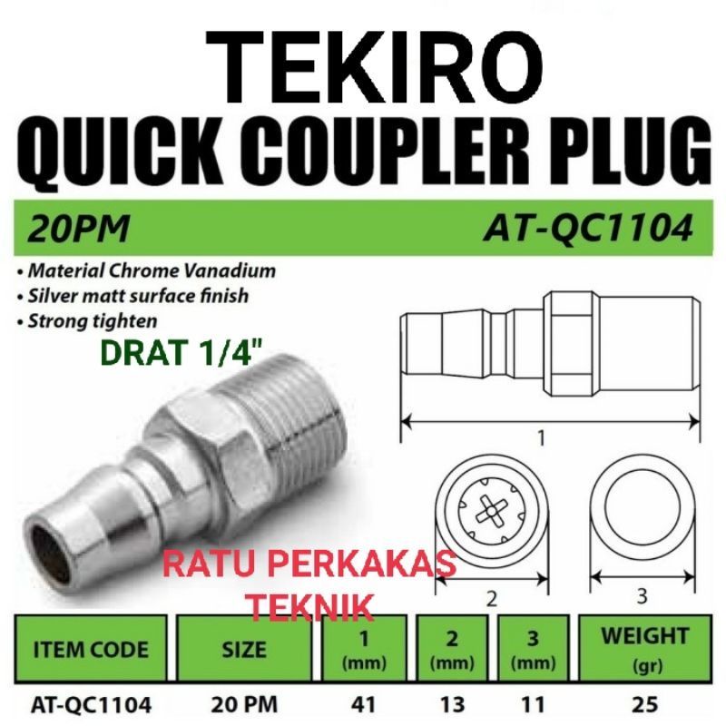 Tekiro Air Quick Coupler Original 20 PM AT-QC1104 1/4 inch Compressor ...