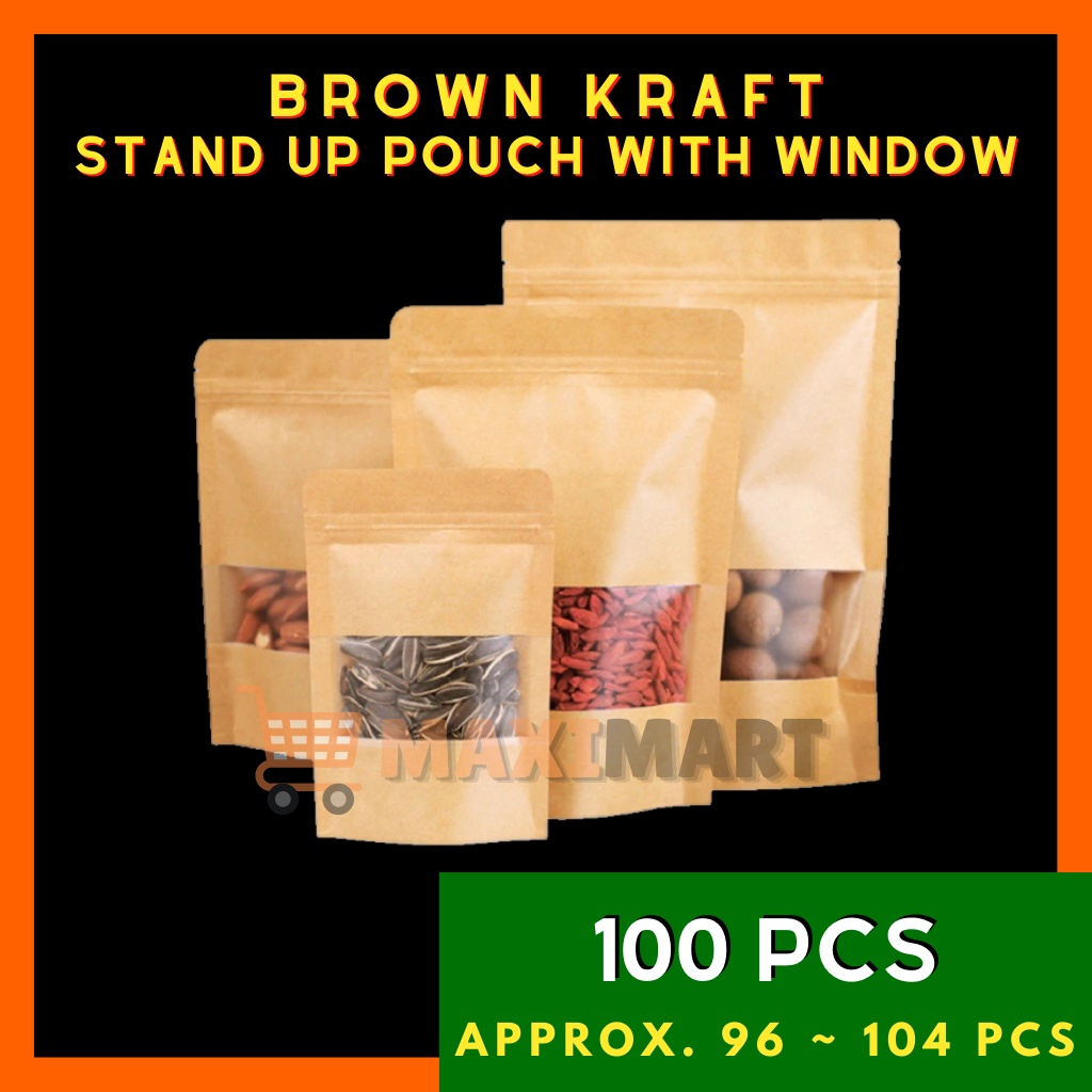 100pcs Kraft Brown Stand Up Pouch with Zip Lock Paper Bag Ziplock ...