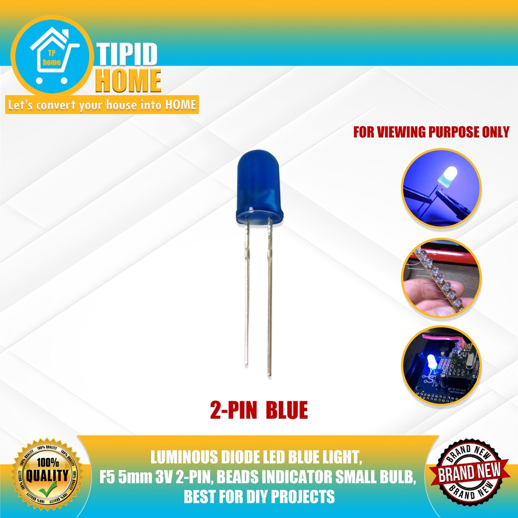 LUMINOUS DIODE LED BLUE LIGHT, F5 5mm 3V 2-PIN, BEADS INDICATOR SMALL ...