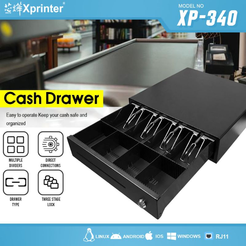 POWER_SPEED XP-340 Heavy Duty Cash Drawer Manual and Automatic POS System 4 Bills, 4 Coins box ...