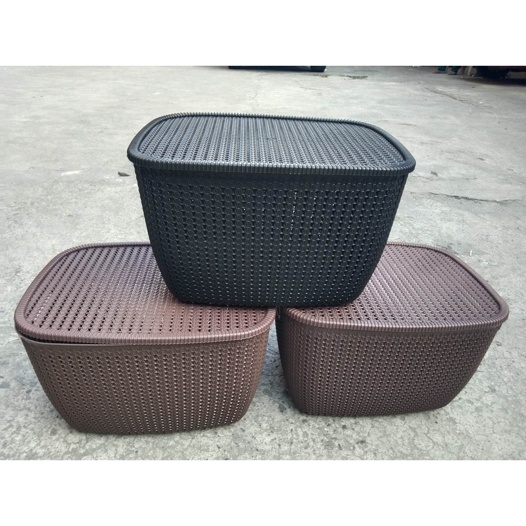 #6203 BROWN PLASTIC RATTAN BASKET WITH COVER 8x11x14inches | Shopee ...